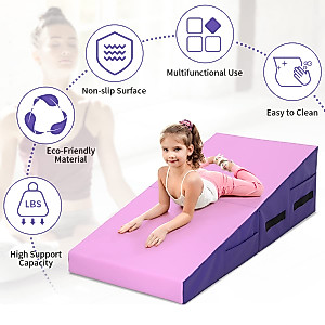 BLKMTY Gymnastics Mat Tumbling Mats Folding Mat 48"x24" Gymnastics Equipment Incline Mat Cheese Wedge Skill Shape Indoor/Outdoor Exercise Mat Yoga Mat for Kids Play Home Exercise Aerobics, Pink