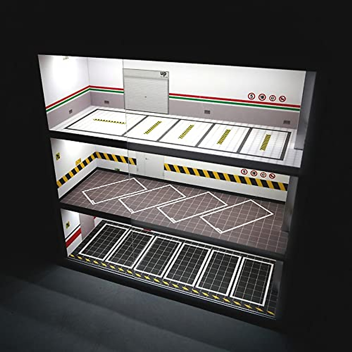 Garage Display Case Collectible Display Show Case with LED Lights,Model Car Display Case for 1:64 Scale Mini Car Parking Space Scene Collectible Gift Decoration 3 Layer Model Car Parking Lot Garage