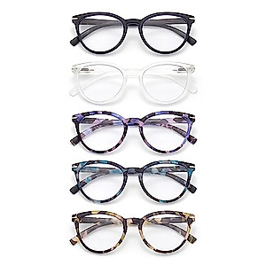Autojouls 5-Pack Women's Blue Light Blocking Reading Glasses, Lightweight Spring Hinge Readers Comfortable Wearing (5 Mix 1.5 x)