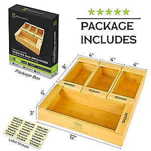 Barrenwood Ziplock Bag Storage Organizer, Storage Bag Organizer, 4 Separate Baggie Organizer, Ziplock Bag Storage Organizer for Kitchen Drawer, Compatible with Gallon, Quart, Sandwich & Snack Variety Size Bags