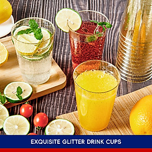 JOLLY CHEF 100 Pack 12 oz Gold Plastic Cups, Disposable Gold Cups,Heavy-duty Clear Plastic Tumblers, Gold Glitter Cups, Disposable Cups for Wedding, Thanksgiving, Christmas Party