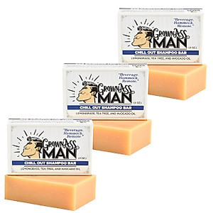 Grown Ass Man Co. - Solid Shampoo Bar Rich Lather 3 in 1: Hair, Beard & Body Wash - Plastic Free & Eco-Friendly, Natural & Organic Clean for All Hair Types, 4oz Bar (Chill Out, 3-Pack)