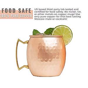 Kitchen Science [Gift Set] Moscow Mule Copper Mugs Set of 6 (16oz) w/Straws & Jigger | 100% Pure Copper Cups, Tarnish-Resistant Food Grade Lacquered Finish, Ergonomic Handle (No Rivet) w/Solid Grip