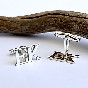 Personalized Name Cufflinks, Customize it with Your Letter, Initials Sterling Silver or 14k Yellow Gold Plated Cufflinks, Mens Gift, Gift for Dad, Groomsmen Gift