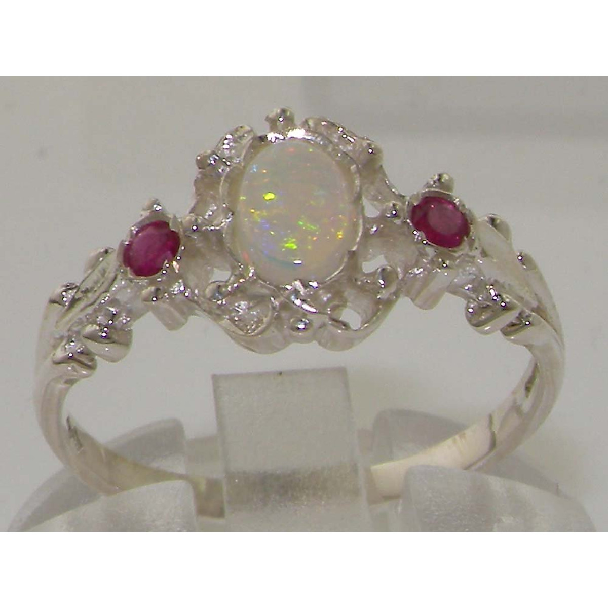 LetsBuyGold 925 Sterling Silver Natural Opal and Ruby Womens Anniversary Ring - Size 7.25