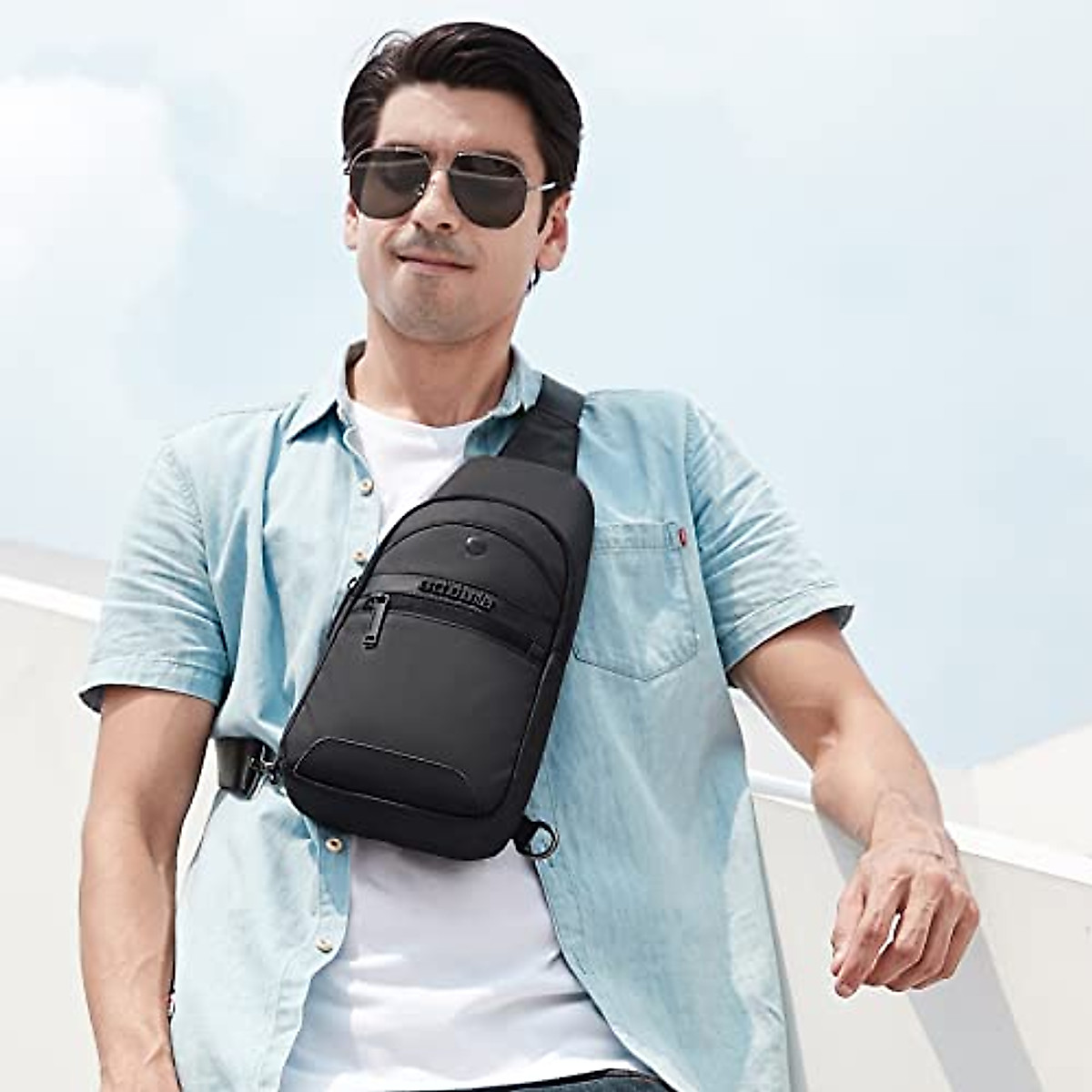 Aisinivo Sling Bags Men and Women Crossbody Sling Backpack Black Crossbody Bags Waterproof Chest Bag Daypack