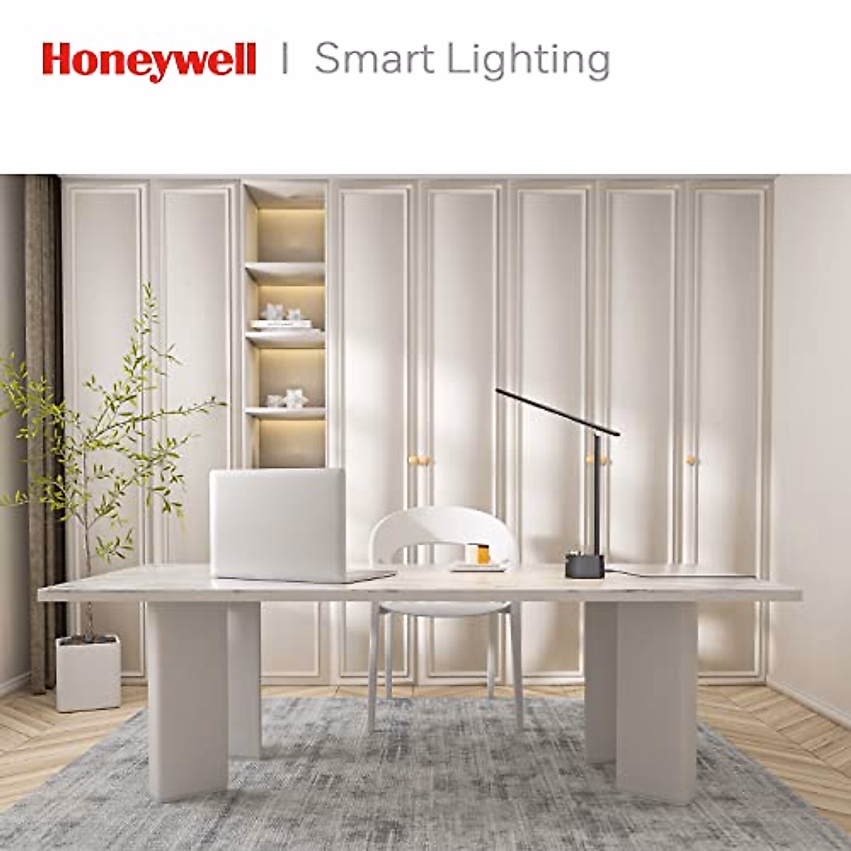 Honeywell Desk Lamp Home Office - LED Lighting with Charging Station A+C USB Port for Small Spaces Bedroom Reading Crafts HWT-H01 Black
