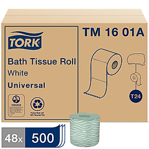 Tork Universal Bath Tissue Roll, 2-Ply, 48 rolls, 500 sheets, TM1601A, White