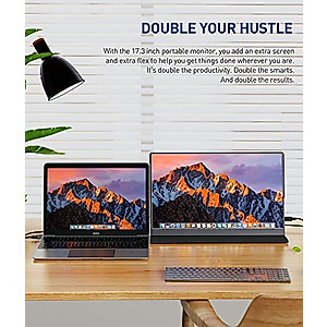Portable Monitor for Laptop 17.3", FHD 1080P 100% sRGB Travel Monitor for Laptop, Portable Computer IPS Display w/VESA, External Monitor USB-C 60Hz HDR HDMI Portable Screen w/Smart Cover & Speakers
