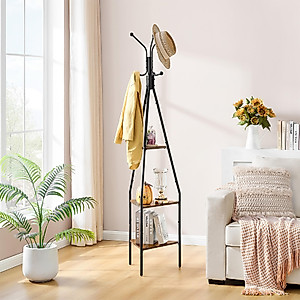 Hoctieon 3-Tier Coat Rack Freestanding with Hooks, Industrial Coat Tree Freestanding, Mordern Coat Racks Free Standing with Shelf, Coat Rack with Storage for Clothes, Hats, Bags
