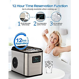 Ice Maker Countertop, Portable Ice Maker Machine, 28lbs/24Hrs, 6 Mins/9 Pcs Bullet Ice, Mini Ice Maker with Self Cleaning, Time Reservation Function, LED Display, Include Scoop & Basket, Stainless