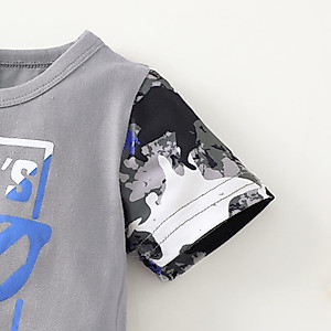 SEVEN YOUNG Toddler Baby Boy Summer Clothes Daddy's Cool Buddy Short Sleeve T-shirt Dinosaur Camouflage Shorts Boys 2pcs Outfit (Grey, 18-24 Months)