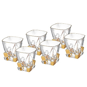 Barski - European Quality Glass - Crystal - Set of 6 - Square Shaped - Double Old Fashioned Tumblers - DOF - Tumbler is 11.7 oz. - with Matte Gold Ice Cubes Design - Glasses are Made in Europe