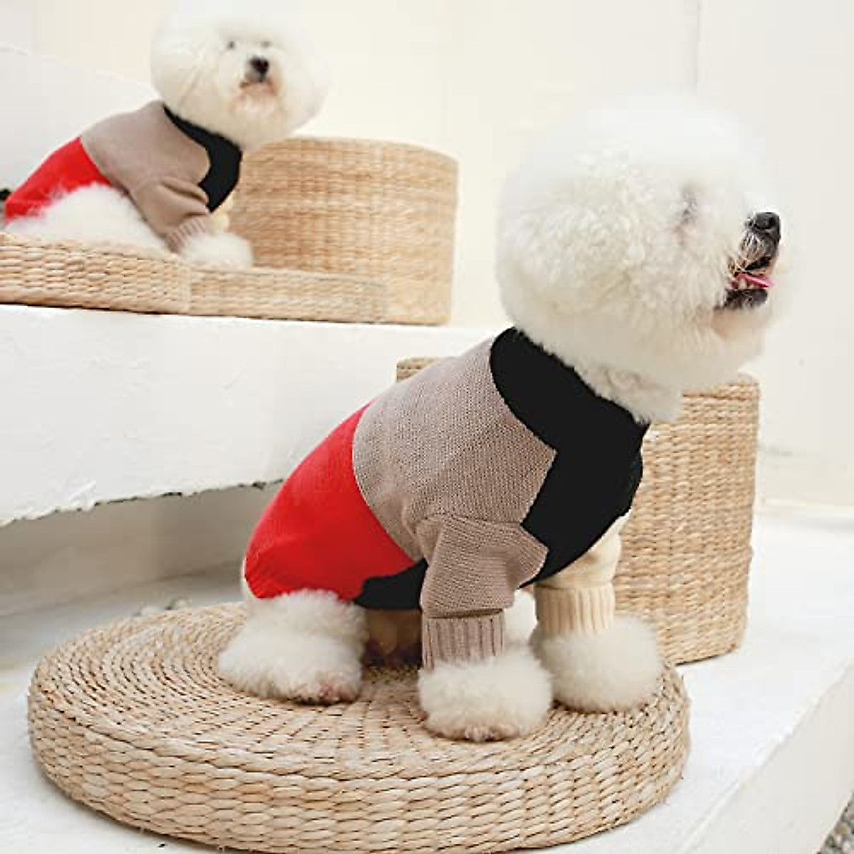 Kayto Dog Sweater, Long Sleeve Thermal Knitted,Dog Winter Clothes for Small Dogs Boy Girl, Pet Coat,Cat Sweatshirt Jacket Puppy Outfits Doggie (Large, Black with Red)