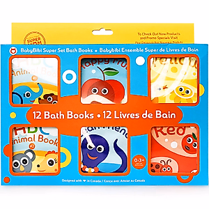 Super Bath Book Set of 12 (Fruits, Ocean Friends, ABC, Numbers Books; Color Recognition Bath Books Including Yellow, Green, Red and Blue Color Topics, ABC Animal Bath Books.