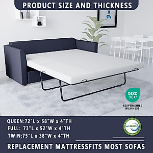 wilzealan 4 Inch Memory Foam Replacement Mattress for Sleeper Sofa and Couch Beds,Full Size,CertiPUR-US Certified,Washable Cover(Sofa Not Included) Generic Dimensions Cover(Sofa Not Included)
