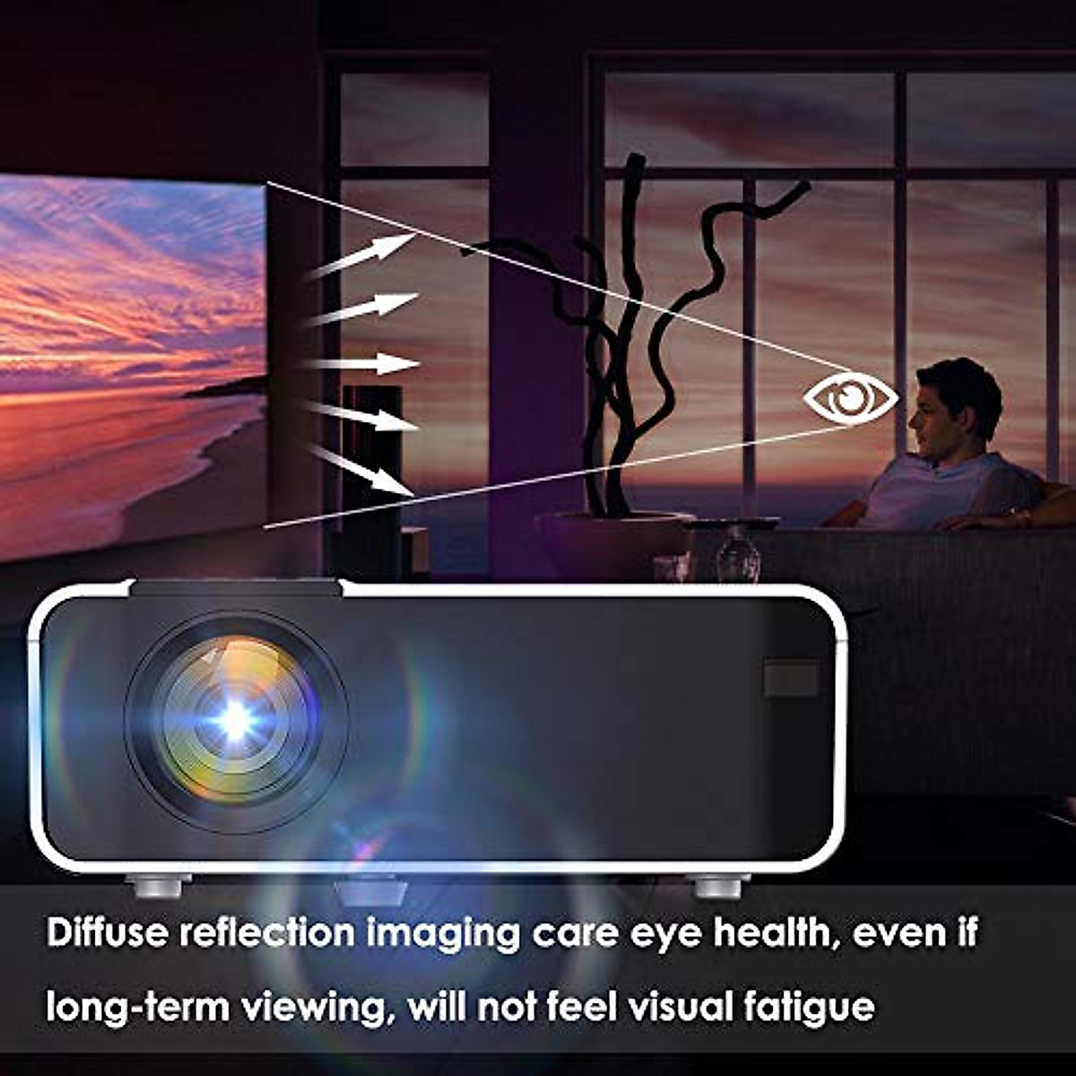 Bewinner 1080P LED Portable Projector Indoor/Outdoor Smart 4K Bluetooth WiFi Projector for Home Theater 1280 720 Physical Resolution for Android (US)