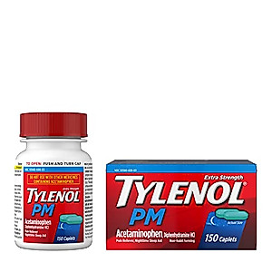Tylenol PM Extra Strength Nighttime Pain Reliever & Sleep Aid Caplets, 500 mg Acetaminophen & 25 mg Diphenhydramine HCl, Relief for Nighttime Aches & Pains, Non-Habit Forming, 150 ct