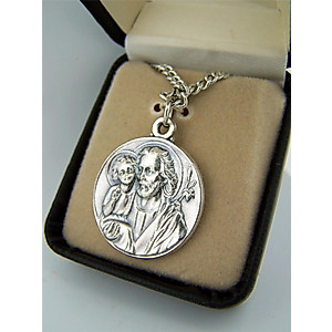 CB Silver Toned Base Patron Saint Joseph the Worker Father Medal, 7/8 Inch