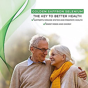 Golden Saffron Selenium (200mcg Selenium & 88.5 mg Saffron Extract) - to Support Overall Health, Thyroid Function, Prostate Health - Non-GMO & Gluten-Free - from USA - & Tasteless