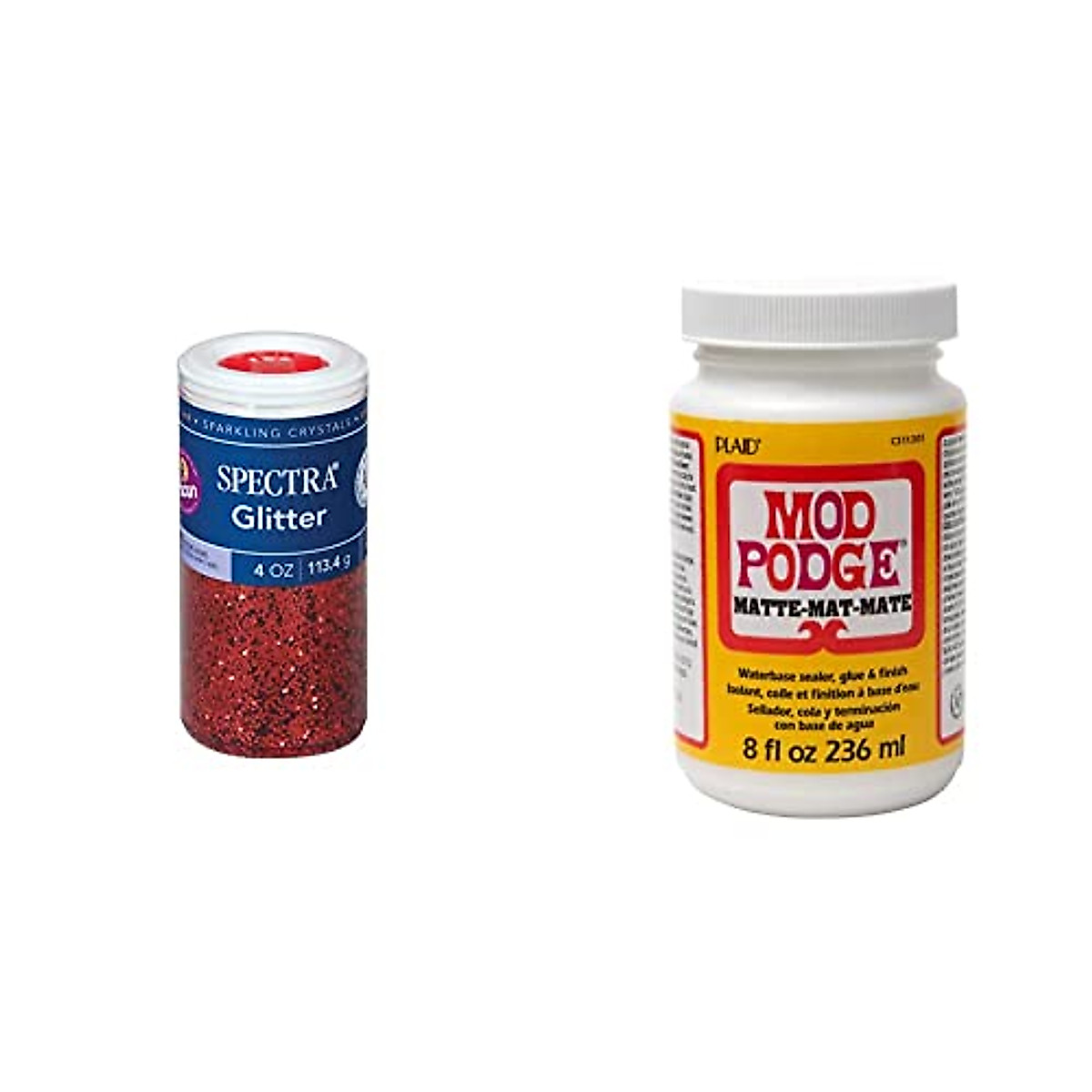 Spectra Arts & Crafts Glitter, Red, 4 oz, 1 Jar and Mod Podge CS11301 Waterbase Sealer, Glue and Finish, 8 Oz, Matte