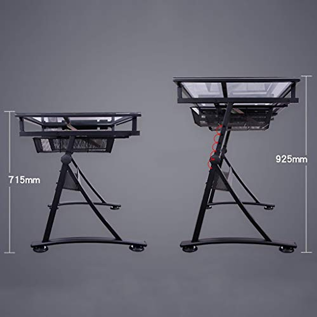 EESHHA Drawing Table Drafting Table with Storage, Height Adjustable Tiltable Art Desk, Glass Panel Drawing Desk, for Work Study Painting Craft Table