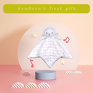 Doindute Baby White Lamb Soft Stuffed Animal Security Blanket, Plush Sheep Character Lovey Blanket, Baby Shower/Nursery Gift, Newborn Infant Toddler Snuggle Blankie for Boys Girls, 13 Inches