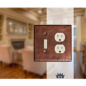 Monarch Abode 17017 Double Switch Hand Hammered Toggle Duplex Combination Decorative Wall Plate Switch Plate Outlet Cover, 2-Gang, Pure Copper