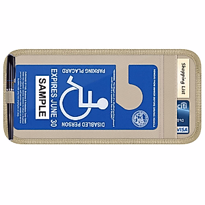 Handicap Placard Holder for Auto, Wisdompro Disabled Parking Permit Sign Protector for Car Sun Visor with Note Paper Slot, Pen Holder and Elastic Strap - Khaki