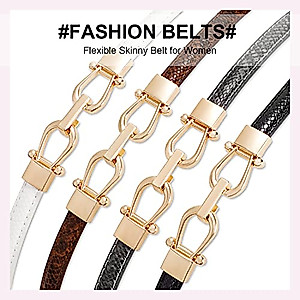 WHIPPY 4 Pack Women Skinny Leather Belt Adjustable Fashion Dress Belt Thin Waist Belts for Ladies Girls(Black Brown White Gray)