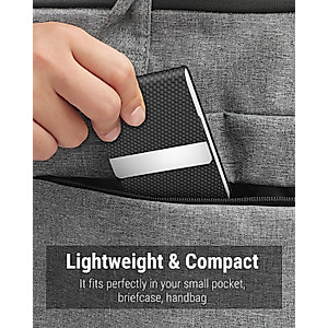 MaxGear Business Card Holder, PU Leather Business Card Case Pocket Card Holders for Men or Women, Metal Slim Name Card Holder RFID Blocking Business Card Carrier with Magnetic Closure, Black Carbon