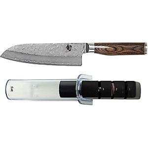 Shun Premier 7-Inch Santoku Knife and Kai Retractable Knife Sharpener Set