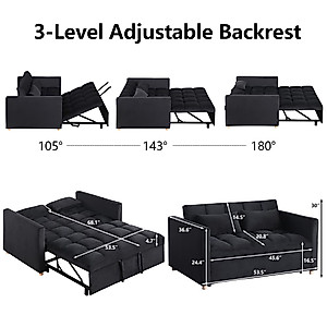 Otnqu Convertible Sofa Bed - 3 in 1 Loveseat Sleeper Sofa,Pull Out Sleeper Bed with Adjustable Backrest,Multi-Functiona Lounge Chair with Velvet Fabric for Living Room(Black)