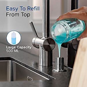 Soap Dispenser for Kitchen Sink with Large 500 ml (17 oz) Bottle, Stainless Steel Kitchen Sink Soap Dispenser Pump - Refill from top, Brushed Nickel Built in Counter soap Dispenser, Rust Resistant