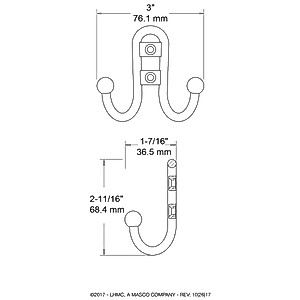 Liberty Hardware B46115Z-CHR-C Double Prong Robe Hook with Ball End, Polished Chrome