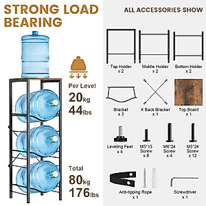 Housolution 3-Tier 5 Gallon Water Jug Holder with Garage Sports Equipment Organizer,Brown and Black