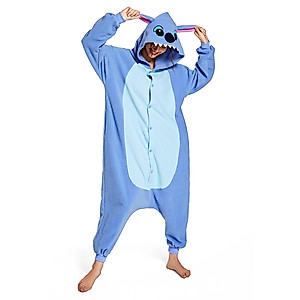 CANASOUR Unisex Blue Adult Onesie Animal Anime Cartoon Cosplay One-Piece Pajamas Christmas Halloween Costumes (Medium, Blue)