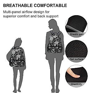 ZZKKO Floral Flower Sugar Skull Black and White Boys Girls School Computer Backpacks Book Bag Travel Hiking Camping Daypack