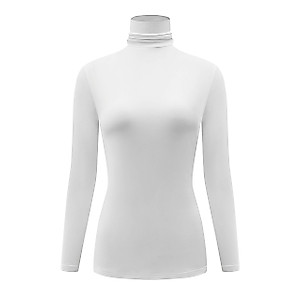 Kindcall Long Sleeve Mock Turtleneck Stretch Slim T Shirt Layer Top White Medium