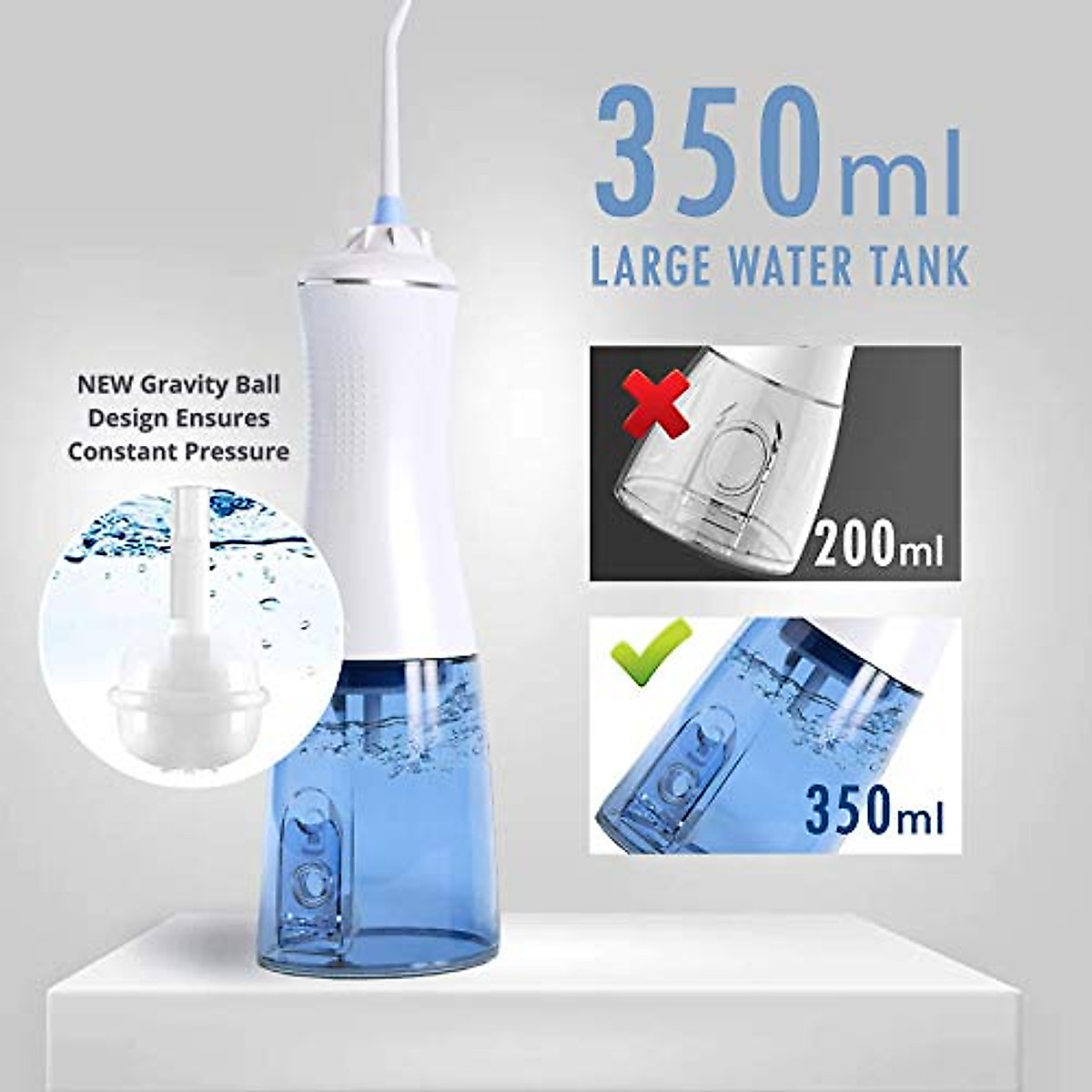 Cordless Water Flosser for Teeth - Caresy Smart Pressure Oral Irrigator for Braces with 350ml Large Water Tank, 5 Modes Inc Child Cleaning Mode, IPX7 Waterproof, Rechargeable and Travel Water Pick