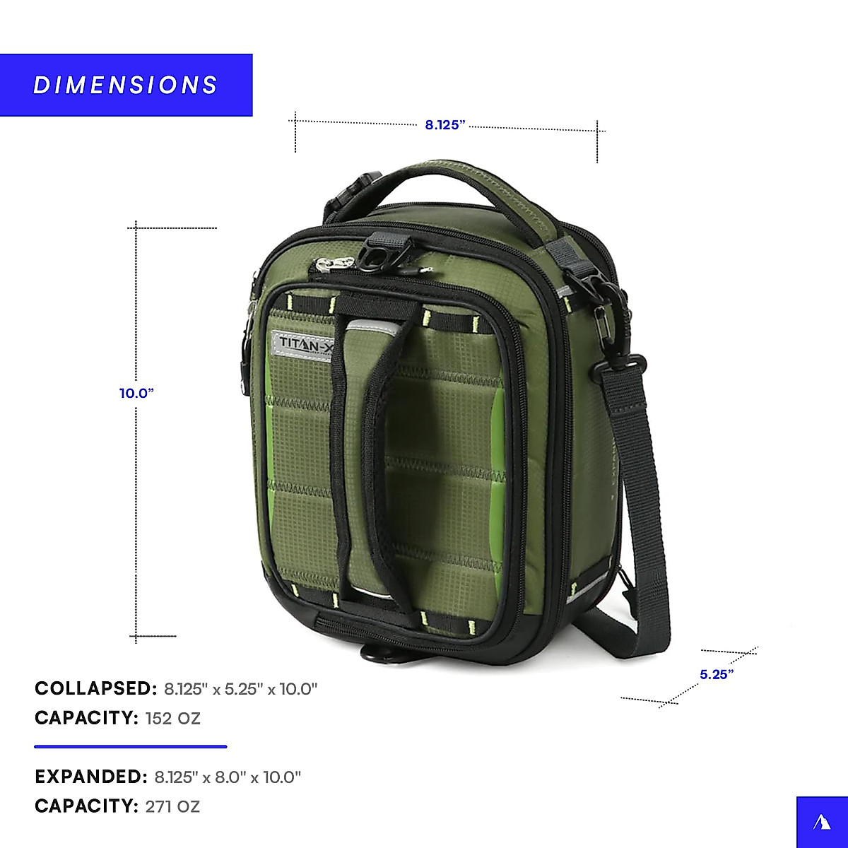 Arctic Zone Titan X Fridge Cold Dual Compartment Expandable Insulated Lunch Pack with 3X 250g High Performance Ice Walls, Olive Green