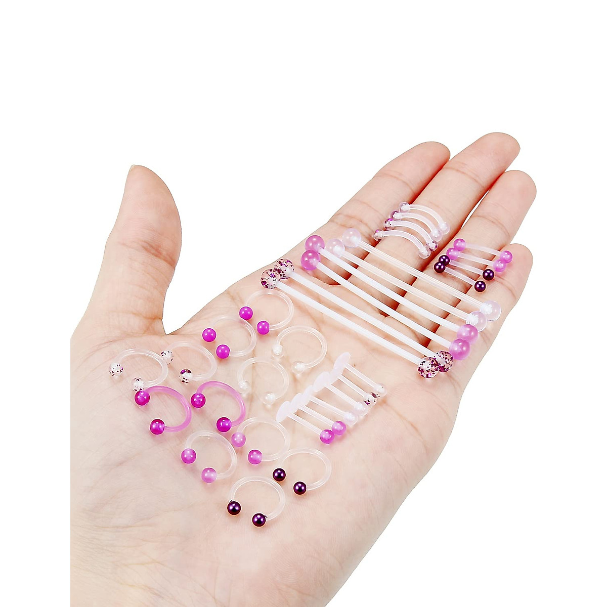 Jenxnjsjo Clear Lip Septum Rings Industrial Eyebrow Smiley Piercing Jewelry Plastic Cartilage Helix Tragus Daith Earrings Purple Vertical Labret Medusa Retainers Kits for Surgery Work Sports