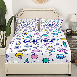 Erosebridal Science Theme Fitted Sheet Science Formula Bed Sheets Full Size Math Geometry Science Themed Bed Set Math Equation Bedding Set Mathematics Formula Bedding School Dorm Room Decor