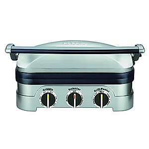 Cuisinart GR-4N 5-in-1 Griddler, Silver, Black Dials (Renewed)