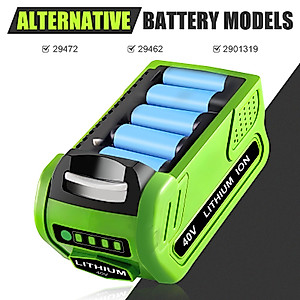 Replacement Battery for Greenworks 40V Battery 29472 29462 29252 20202 22262 25312 21242 Lithium Battery Compatible with GreenWorks G-MAX 40 Volt Cordless ChainsawTools 【 40V 6000mAh】 (Green)