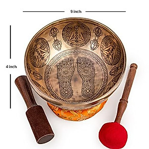 Large Tibetan Singing Bowl Set - 8.5" Master Healing Grade For Sound Bath Chakra 7 Metal Meditation Yoga By Himalayan Bazaar