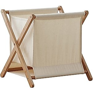 generic Laundry Basket Collapsible Bamboo Laundry Hamper with Cloth Bag - Freestanding X-Frame Clothes Hamper Organizer Household Storage Basket for Clothes Toys - Beige, 18x5x2 Inch