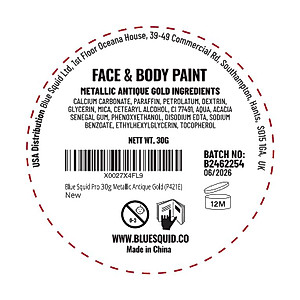 Blue Squid PRO Face Paint - Professional Water Based Single Cake Facepaint & Body Paints - SFX Makeup, Kids Adults Face Painting for Costume, Halloween, Cosplay - Metallic Antique Gold 30g / 1oz