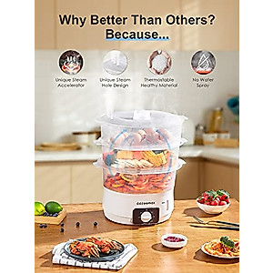 Cozeemax 3 Tier Electric Food Steamer for Cooking, 13.7QT Vegetable Steamer for Fast Simultaneous Cooking, Veggie Steamer, Food Steam Cooker, 60 Minute Timer, BPA Free Baskets, 800W(White)