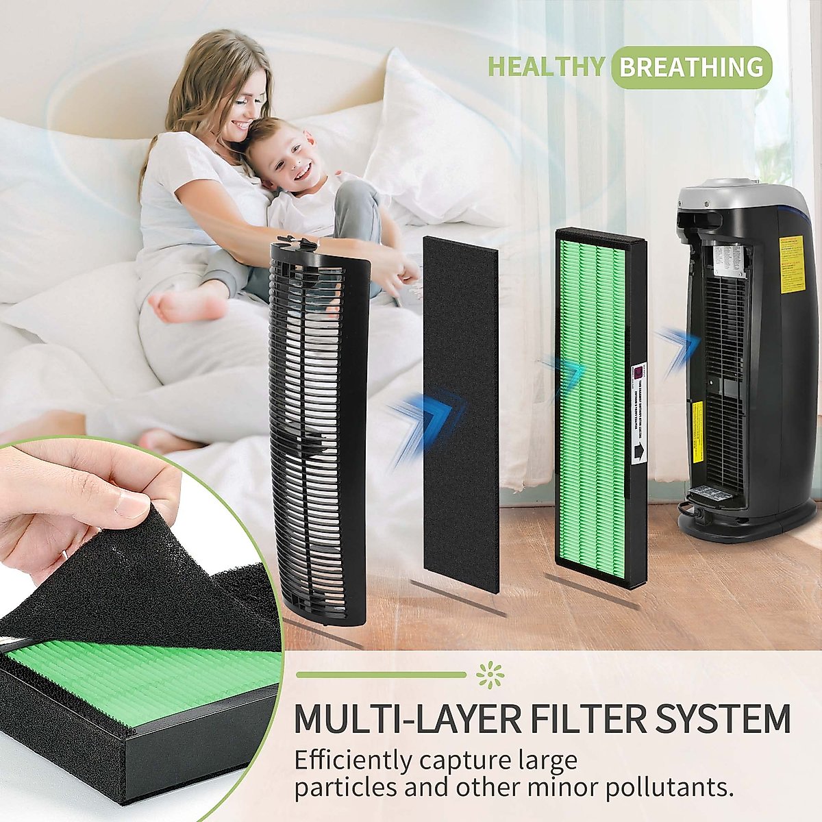 【Upgraded】Nisreen FLT5000 Filter-C True HEPA Filter Compatible with Germ-Guardian Filter C AC5250PT AC5000E AC5300B AC5350W for Improving Moist Conditions, 4 H13 HEPA & 4 Extra Carbon Pre-Filters